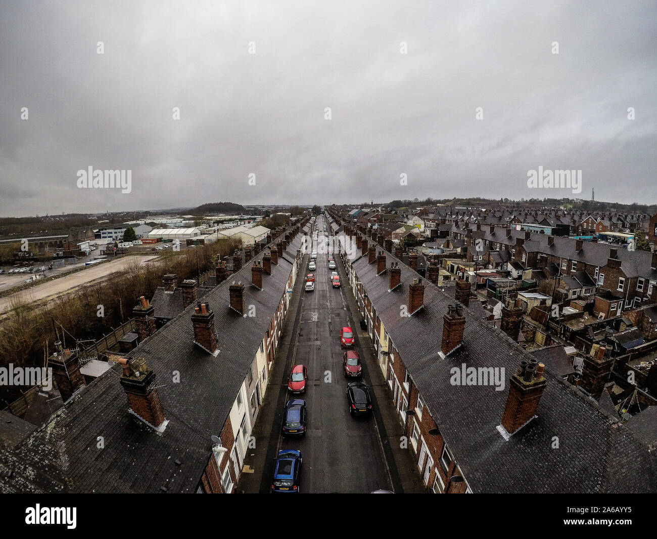 Aerial photograph of Oldfield Street in one of Stoke on Trents poorer ...
