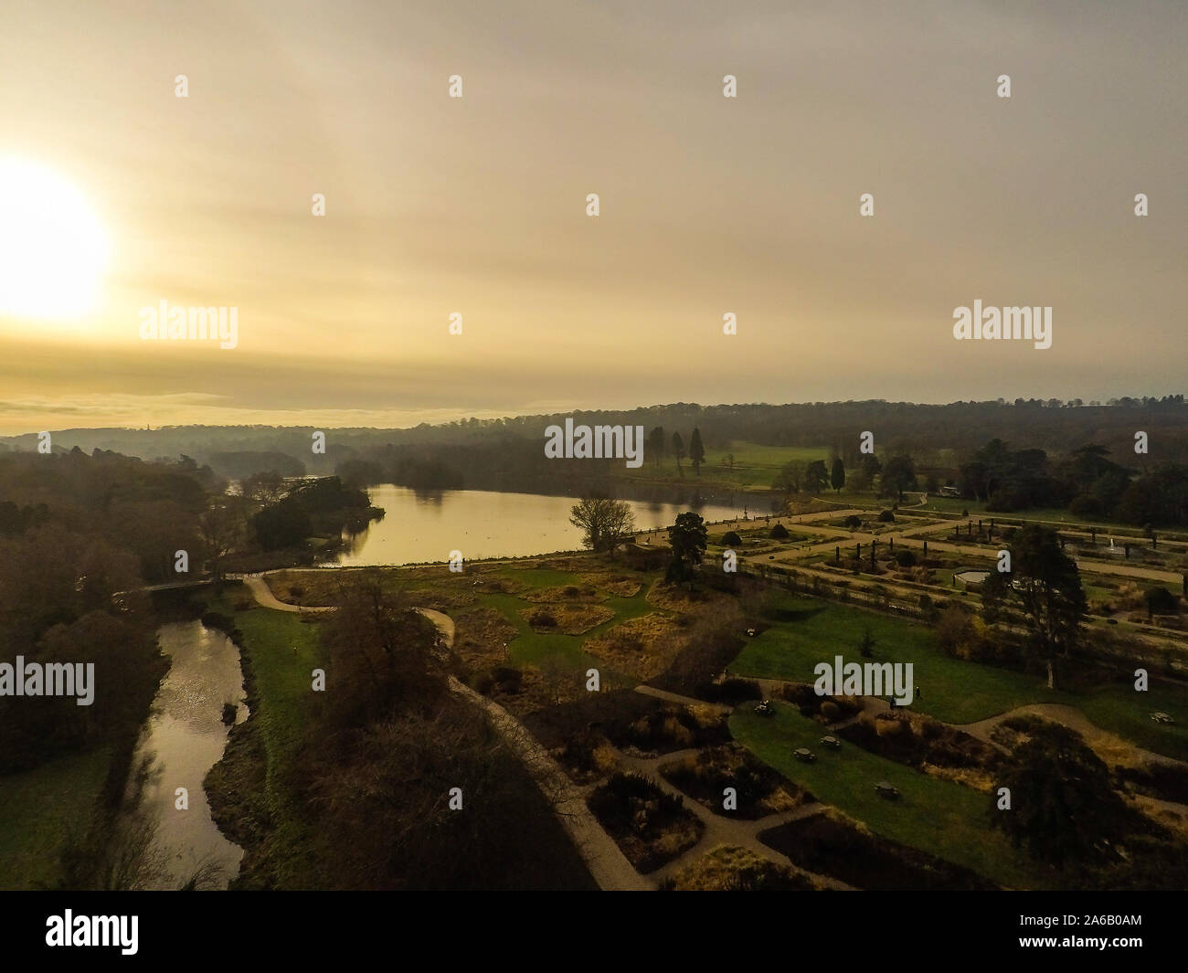 Aerial view of the Trentham Gardens Estate, in Trentham, Stoke on Trent ...
