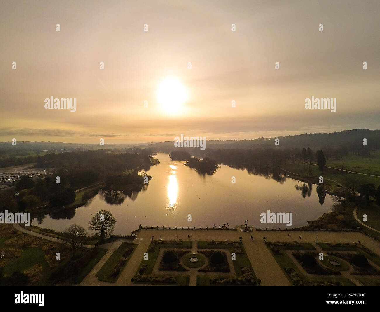 Aerial view of the Trentham Gardens Estate, in Trentham, Stoke on Trent ...