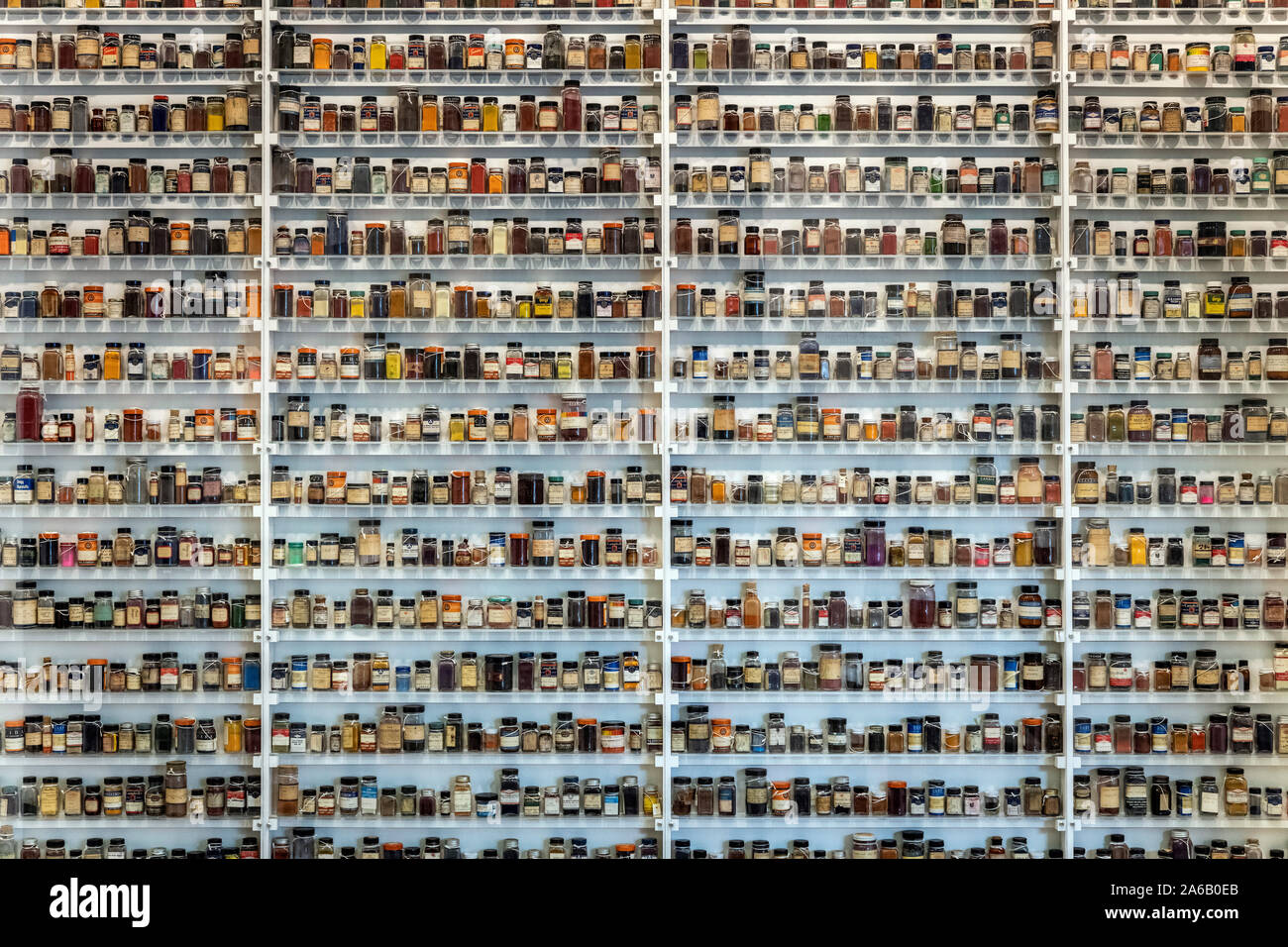 Display of dye samples at George Eastman Museum in Rochester NY. Dyes ...