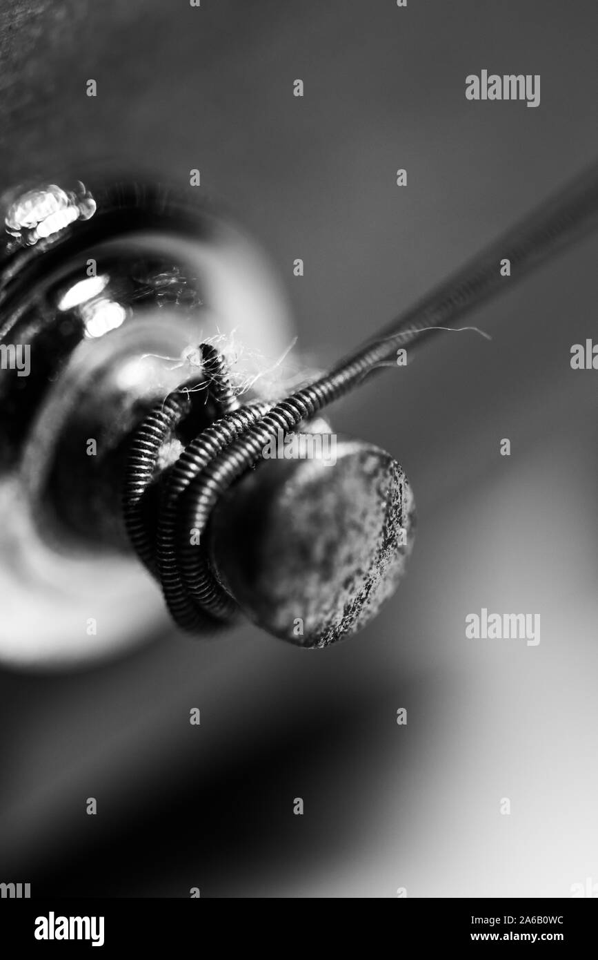 Isolated acoustic guitar, steel and nylon strings on a standard wooden ...