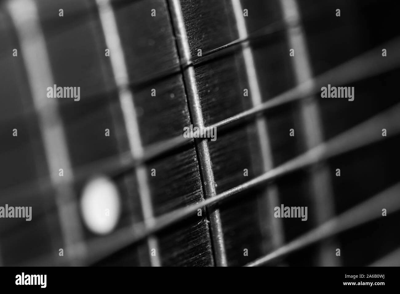 Isolated acoustic guitar, steel and nylon strings on a standard wooden ...