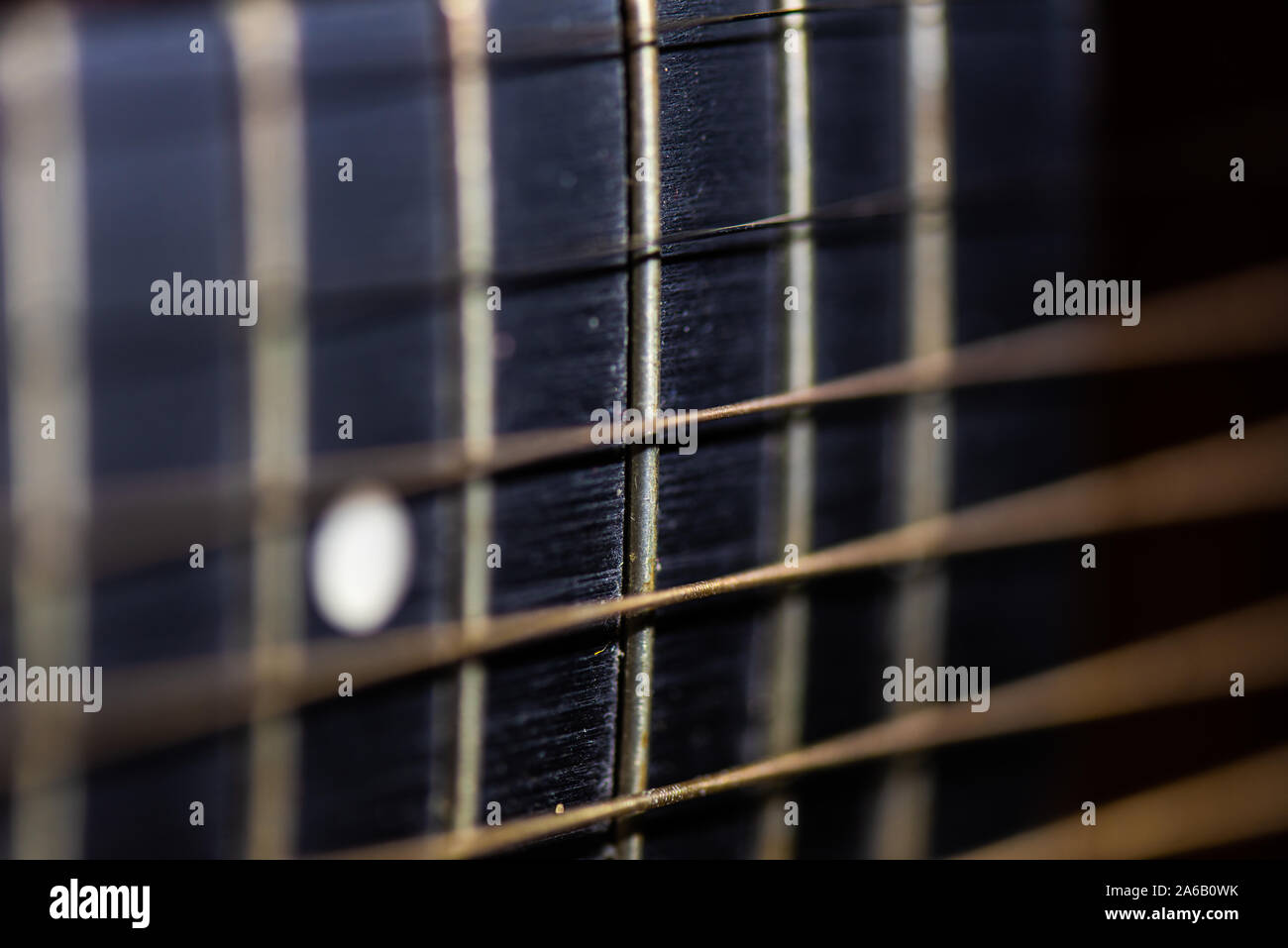 Isolated acoustic guitar, steel and nylon strings on a standard wooden ...