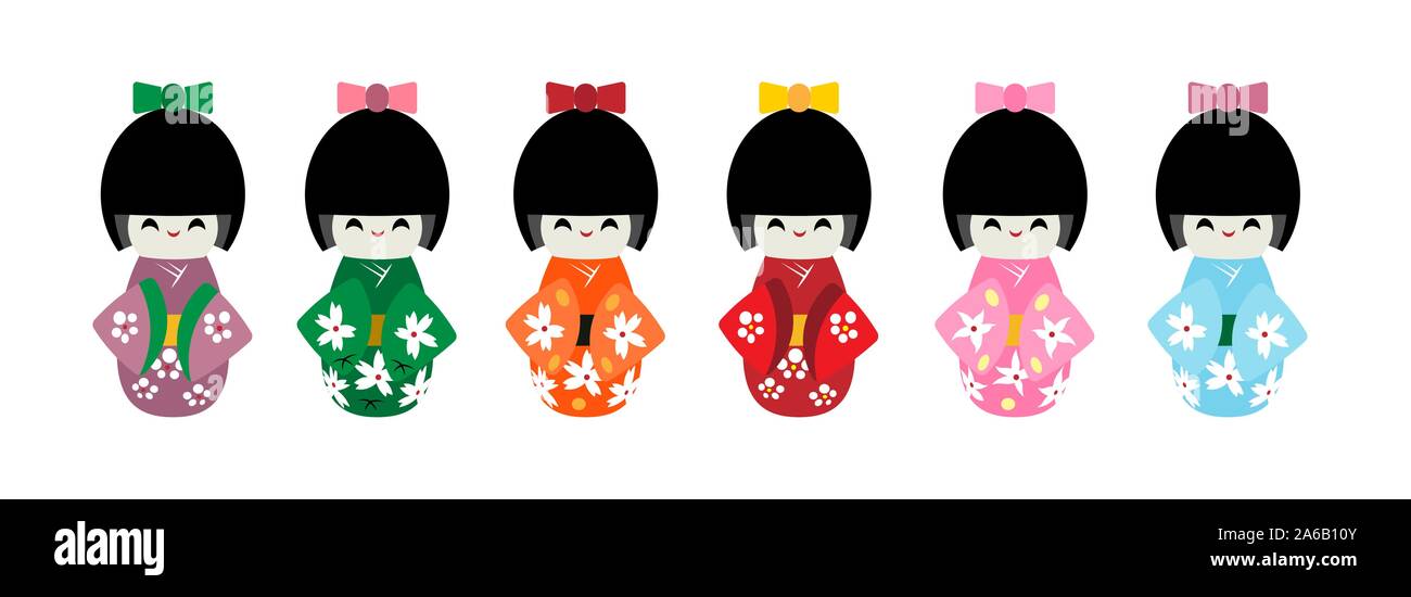 Kokeshi Japanese Dolls Multi Colors, vector art Stock Vector Image ...
