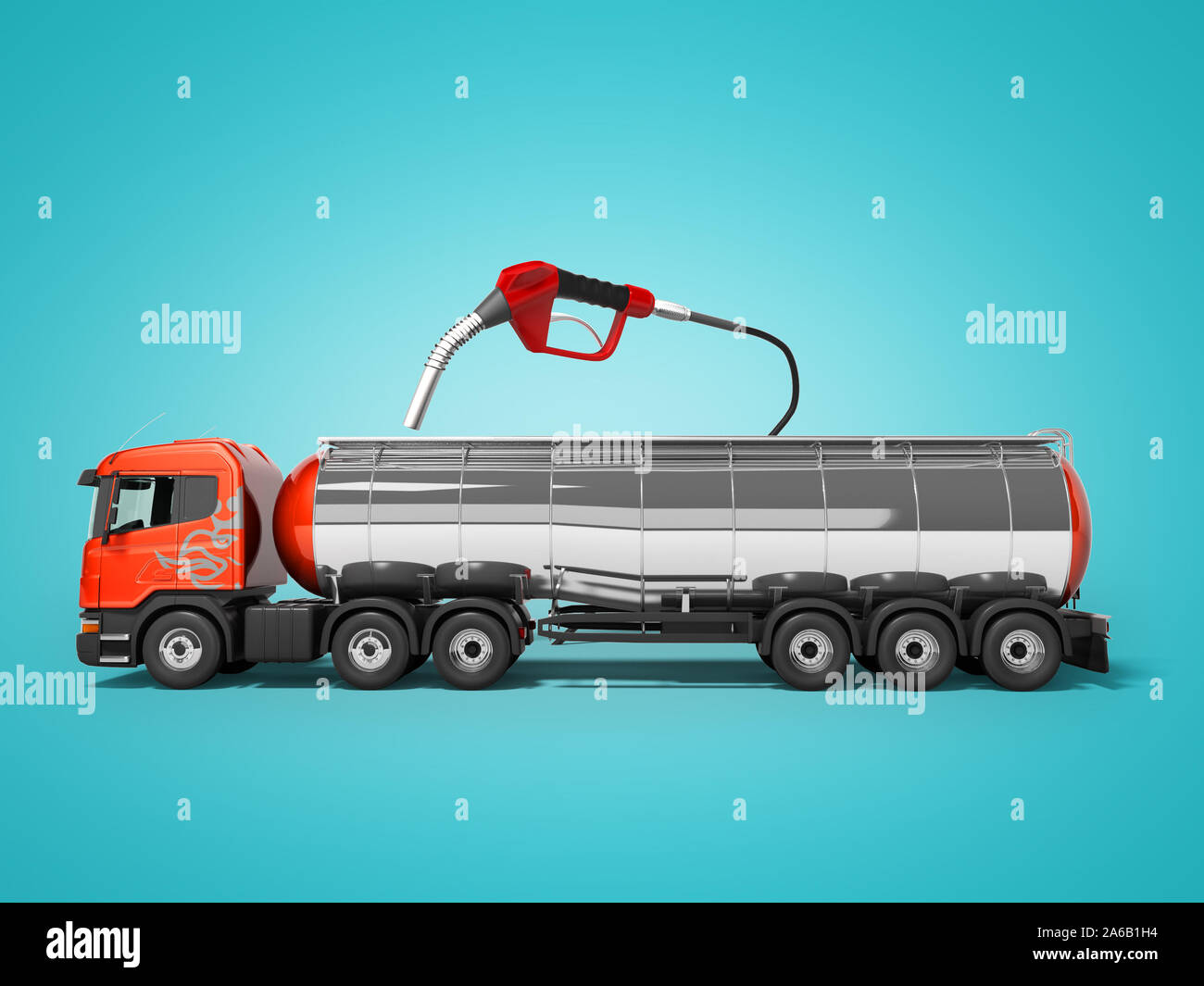 Concept refueling gasoline tank truck with fuel 3d render on blue ...