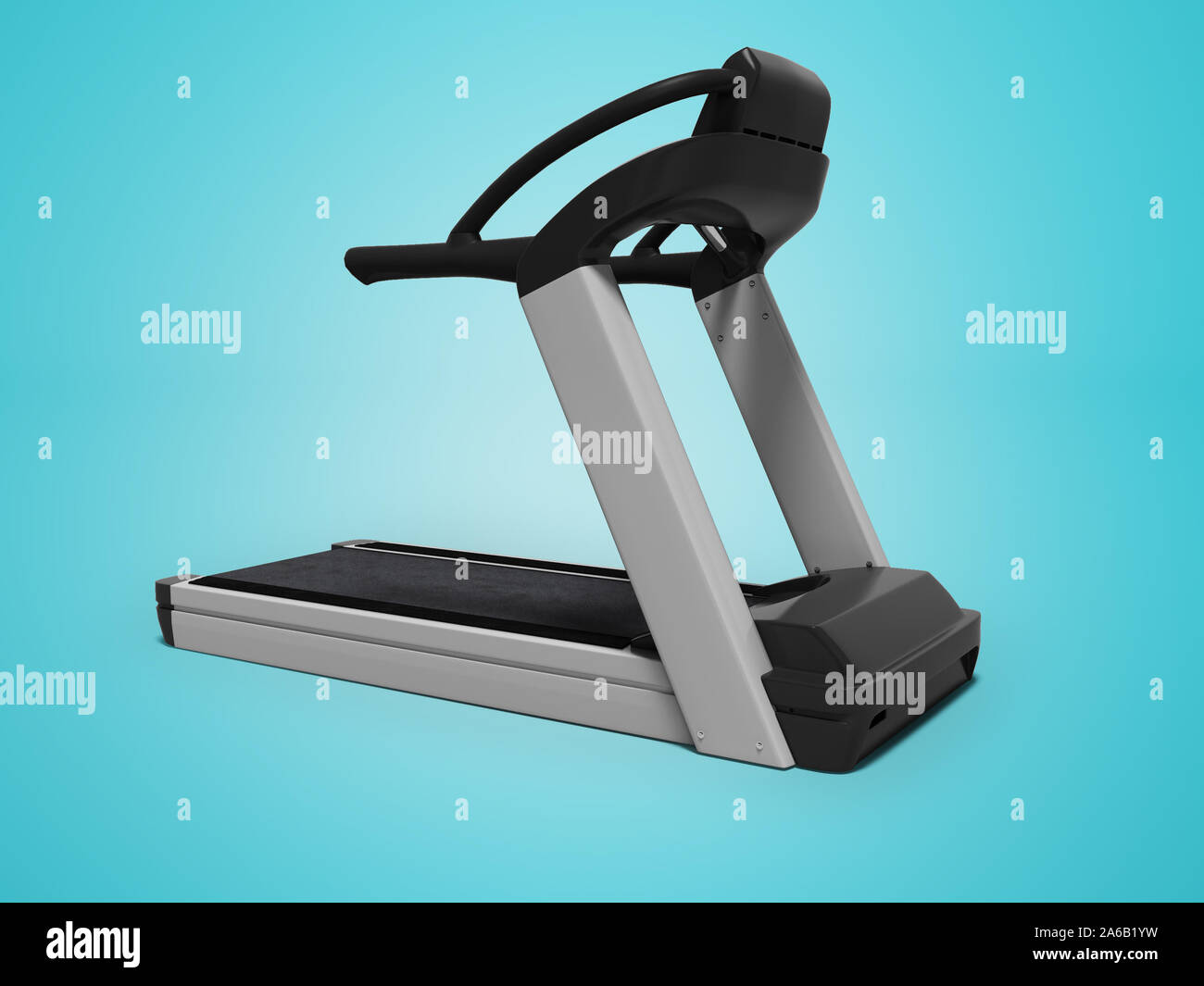 Modern sports treadmill for training in the gym 3d render on blue ...