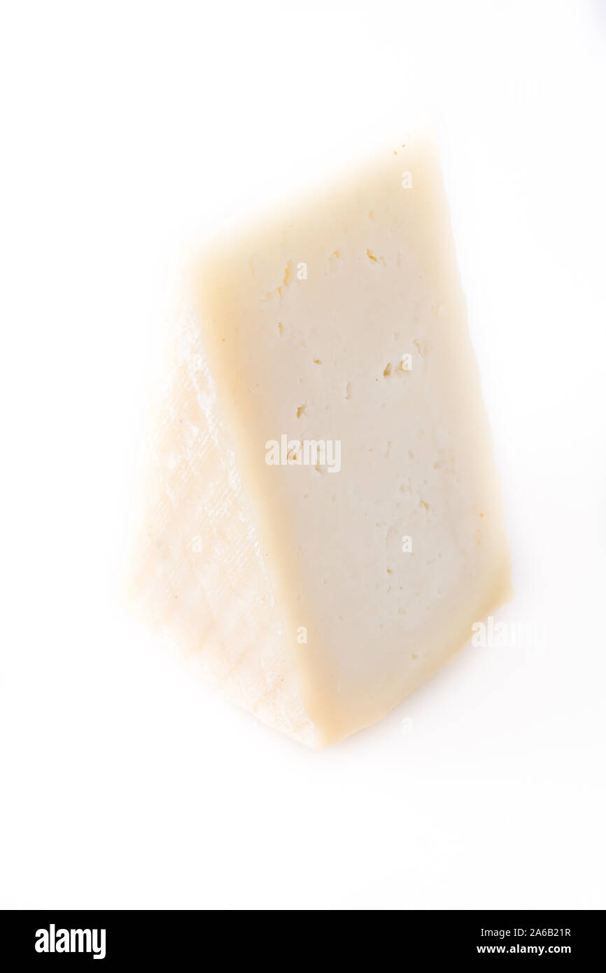 White cheese piece isolated on white background Stock Photo - Alamy