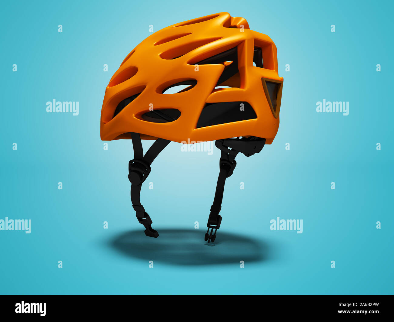 Modern orange bicycle helmet for trips through the park isolated 3d ...