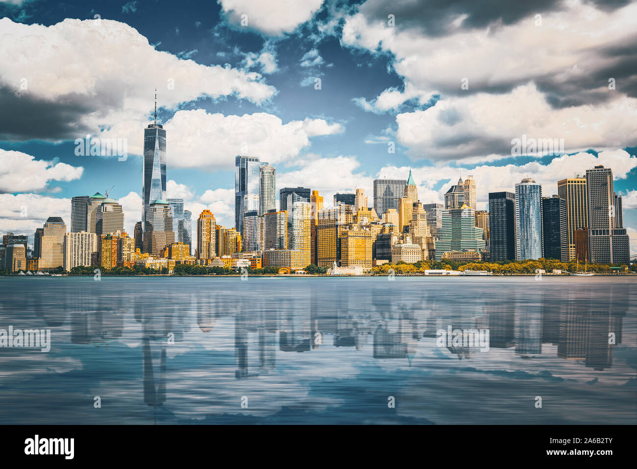 View from the water, from Hudson bay to Lower Manhattan. New York City ...