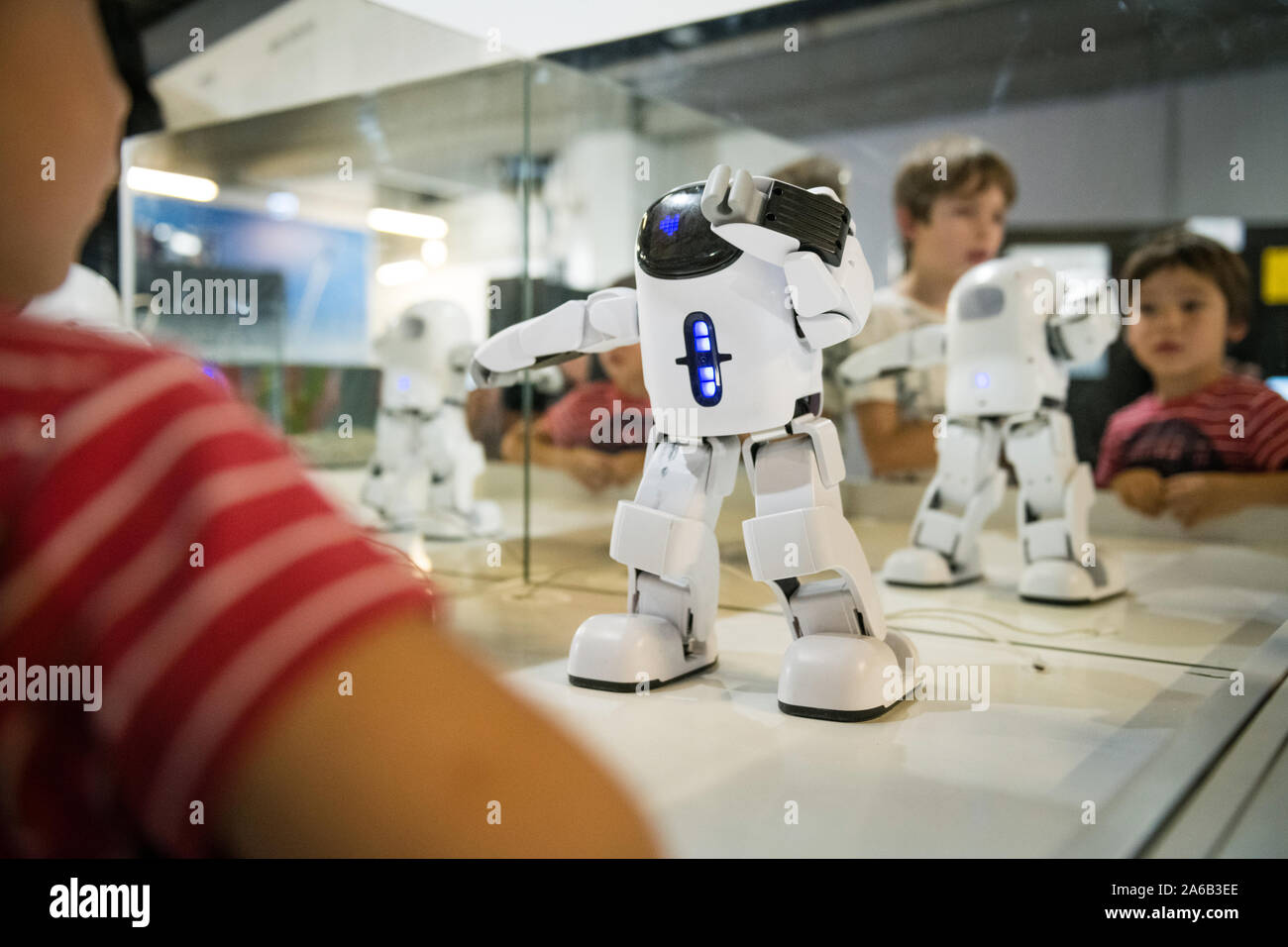 BRATISLAVA, SLOVAKIA - OCT 25, 2019: Humanoid robot PANDO demonstrates ...