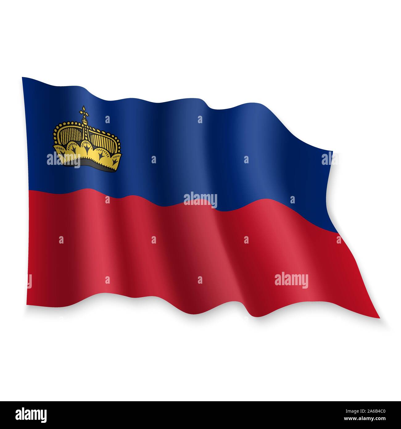 3D Realistic waving Flag of Liechtenstein on white background Stock ...
