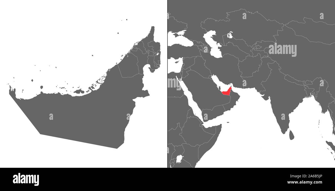 Map of United Arab Emirates with location on asian map Stock Vector ...