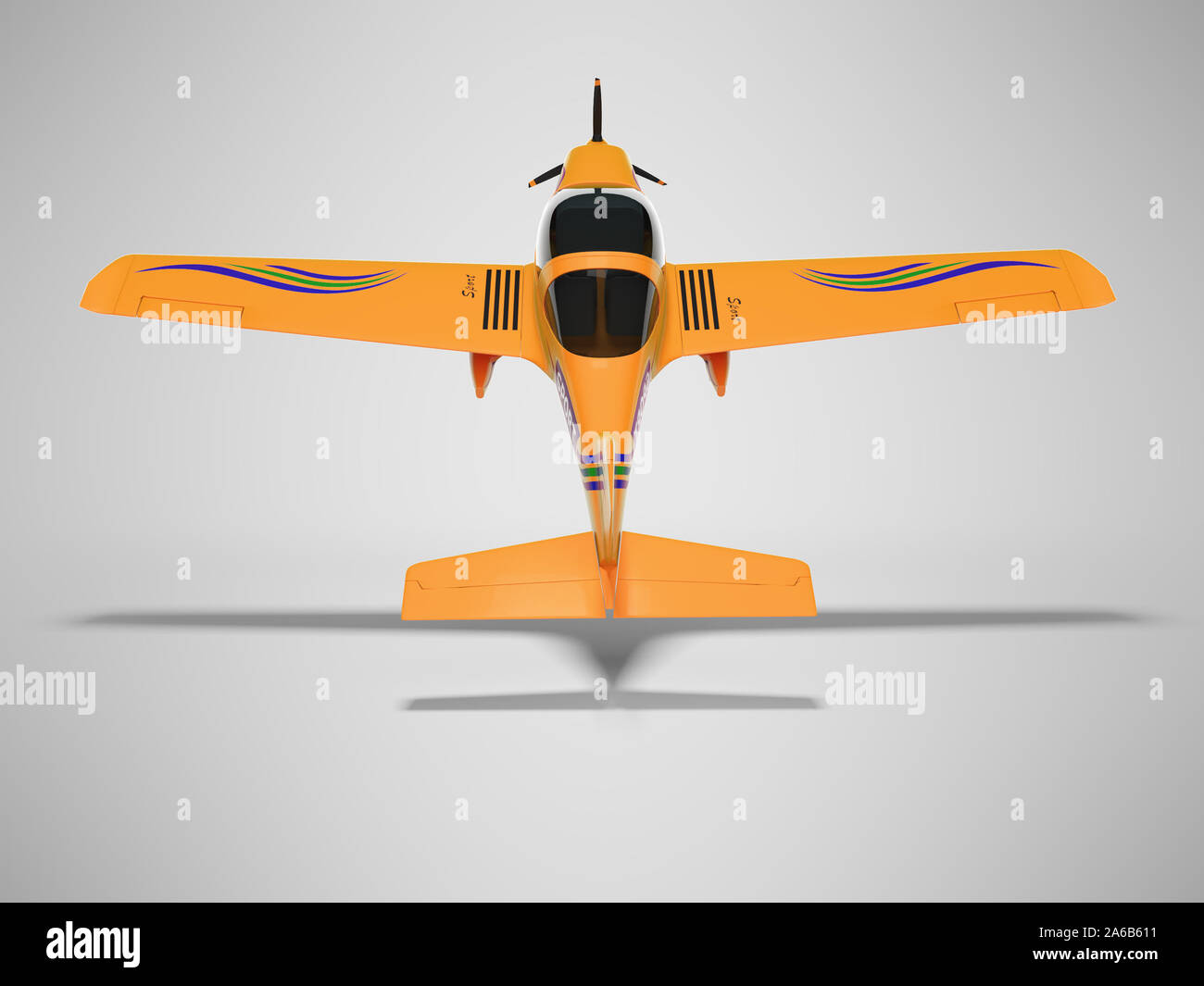 Orange light double airplane flies up 3d render on gray background with ...