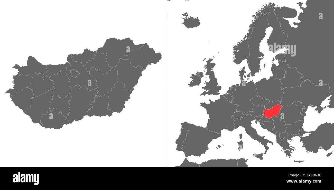 Map of Hungary with location on european map Stock Vector Image & Art ...