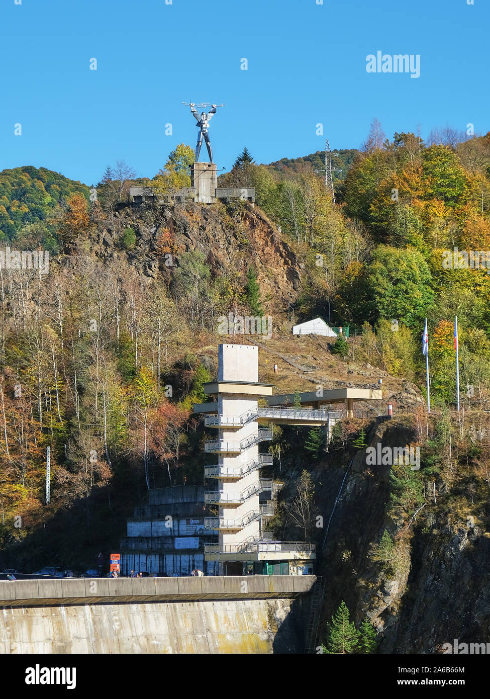 Vidraru Dam, Romania - October 12, 2019: Energia statue by Constantin ...