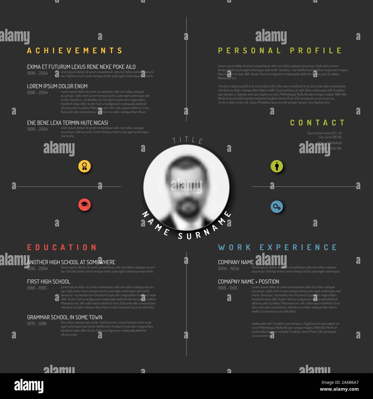 Vector minimalist cv / resume template design - dark version Stock ...