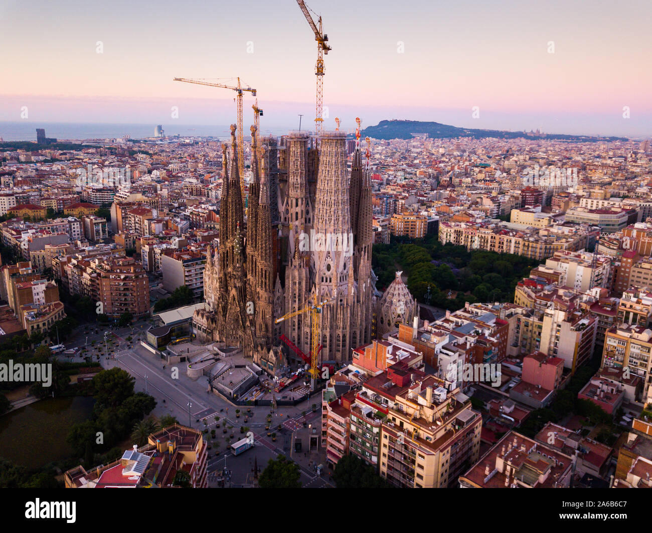 Panoramic view from drone of Cathedral of La Sagrada Familia in ...