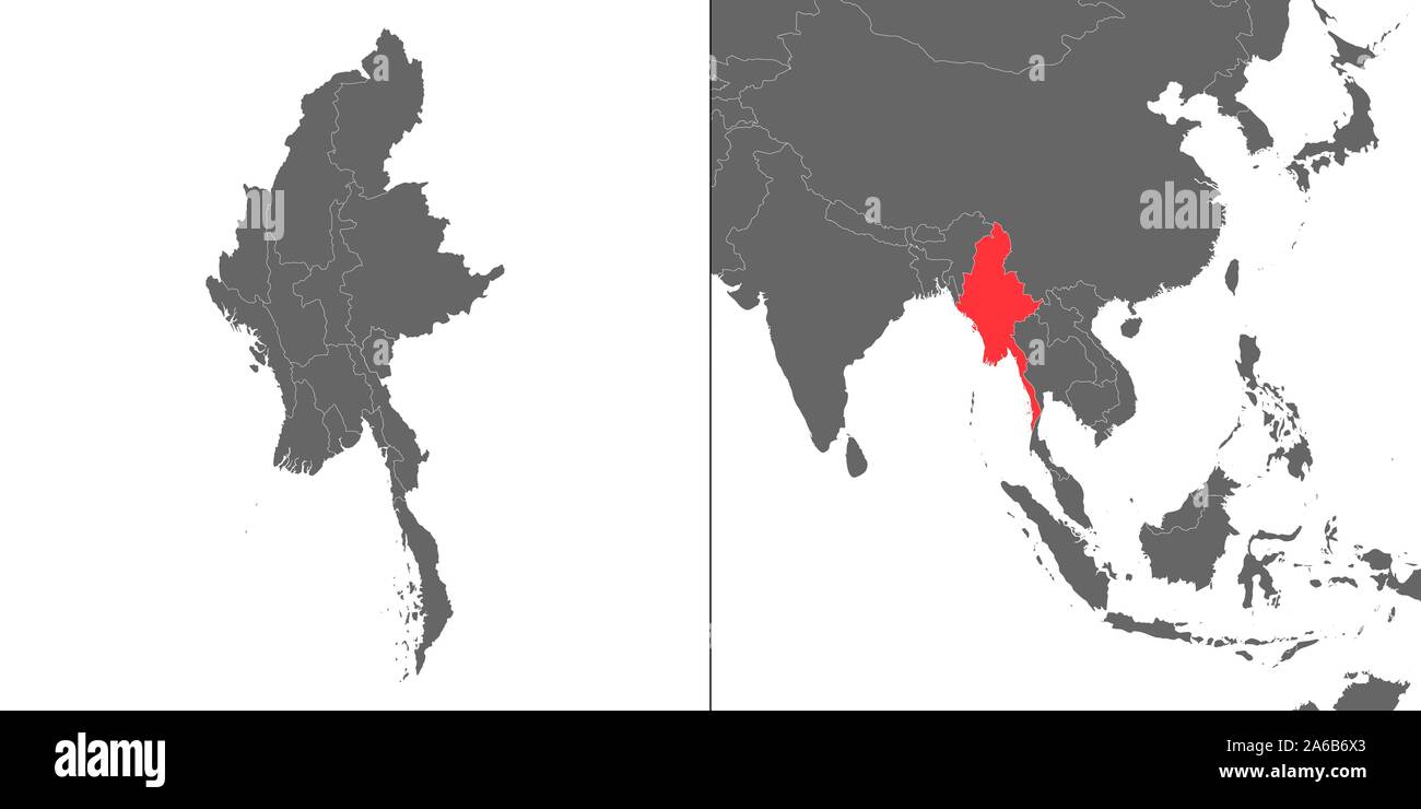 Map of Myanmar with location on asian map Stock Vector Image & Art - Alamy