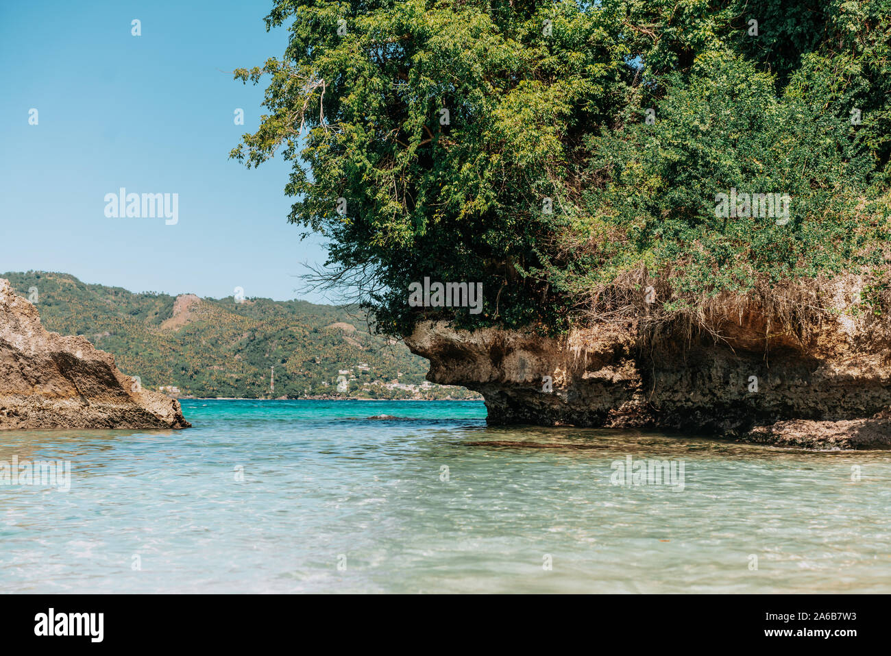 Dominican Republic tropical beach resort. Seashore. Palm tree. Island ...