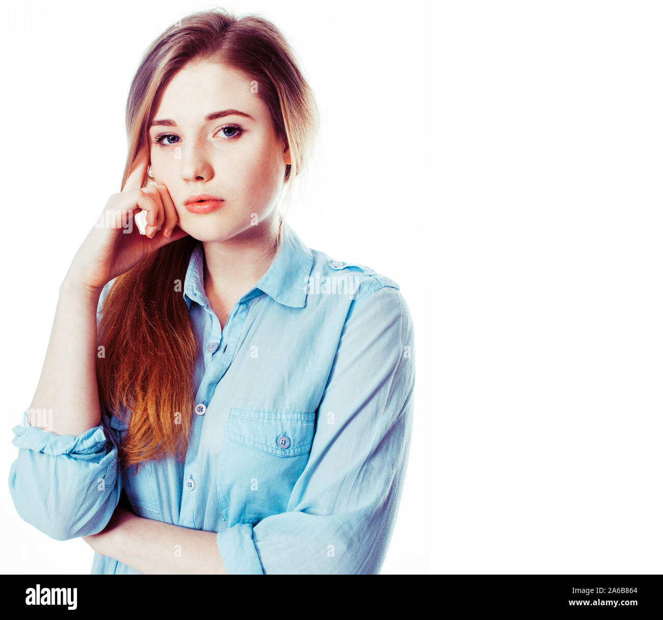 cute young pretty girl thinking on white background isolated Stock ...