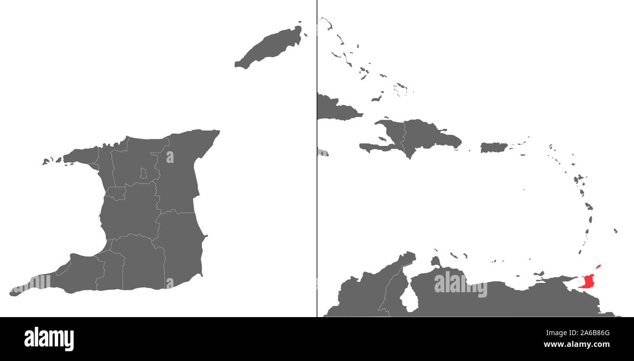 Map of Trinidad and Tobago with location on american map Stock Vector ...