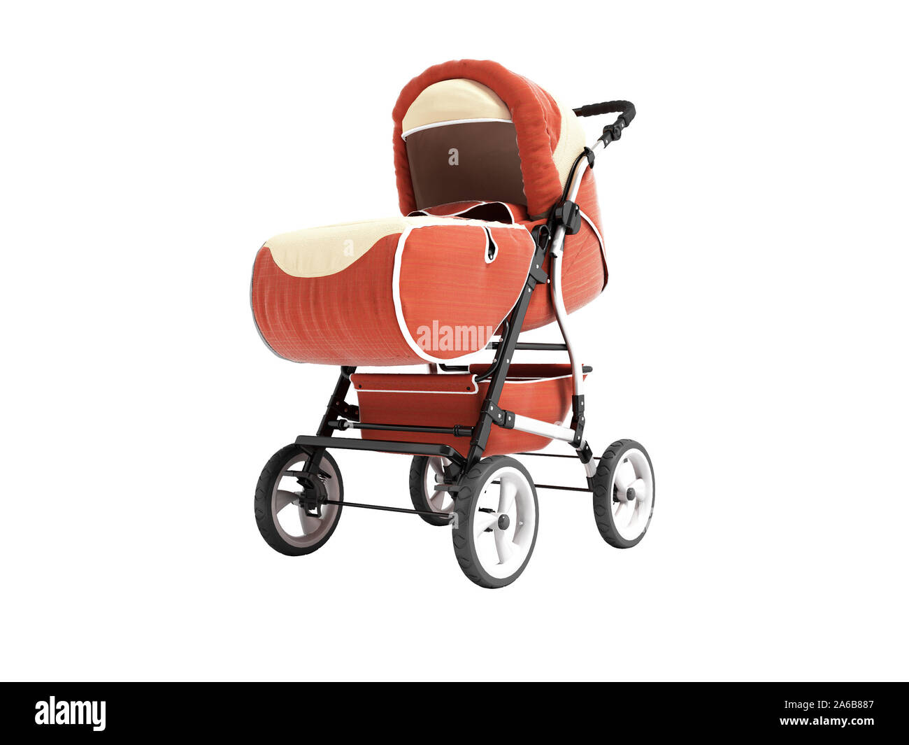 New orange stroller for child, all season 3d render on white background ...