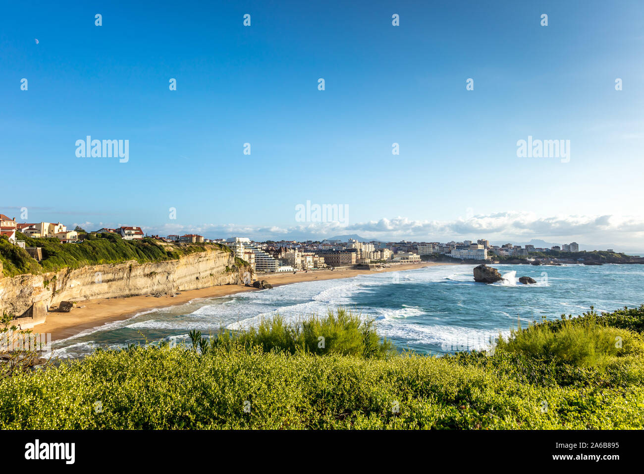 Biarritz, France - 06 September 2019 - View of the beach and the city ...