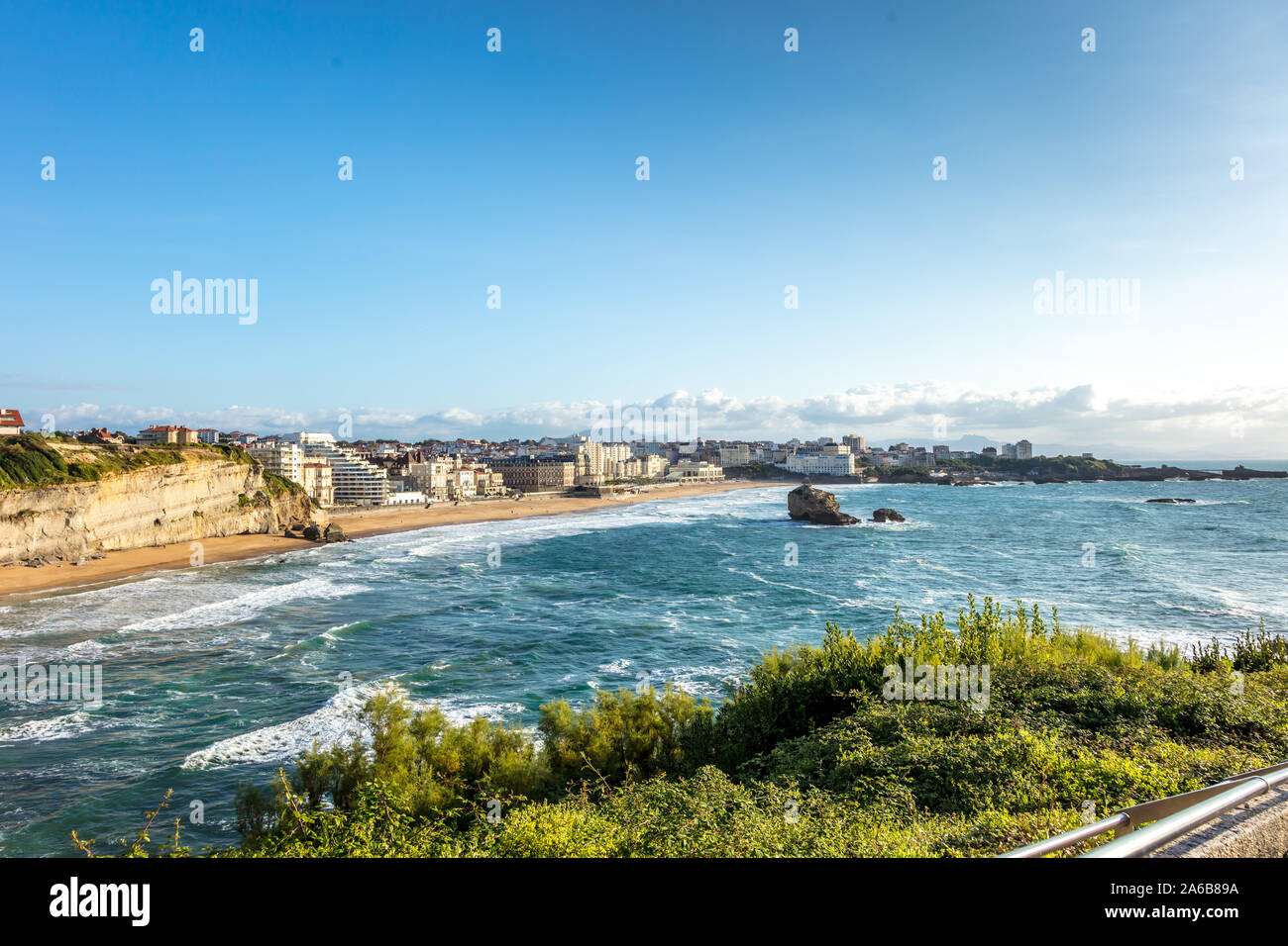 Biarritz, France - 06 September 2019 - View of the beach and the city ...