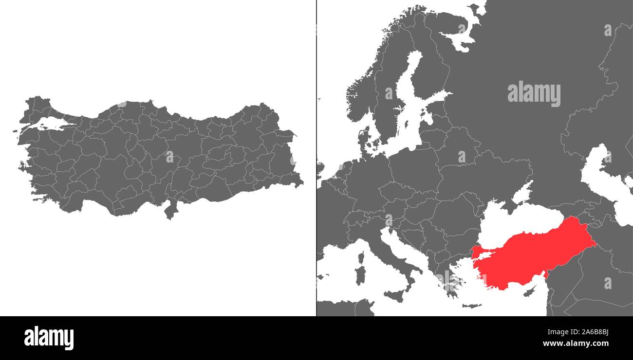 Map of Turkey with location on european map Stock Vector Image & Art ...