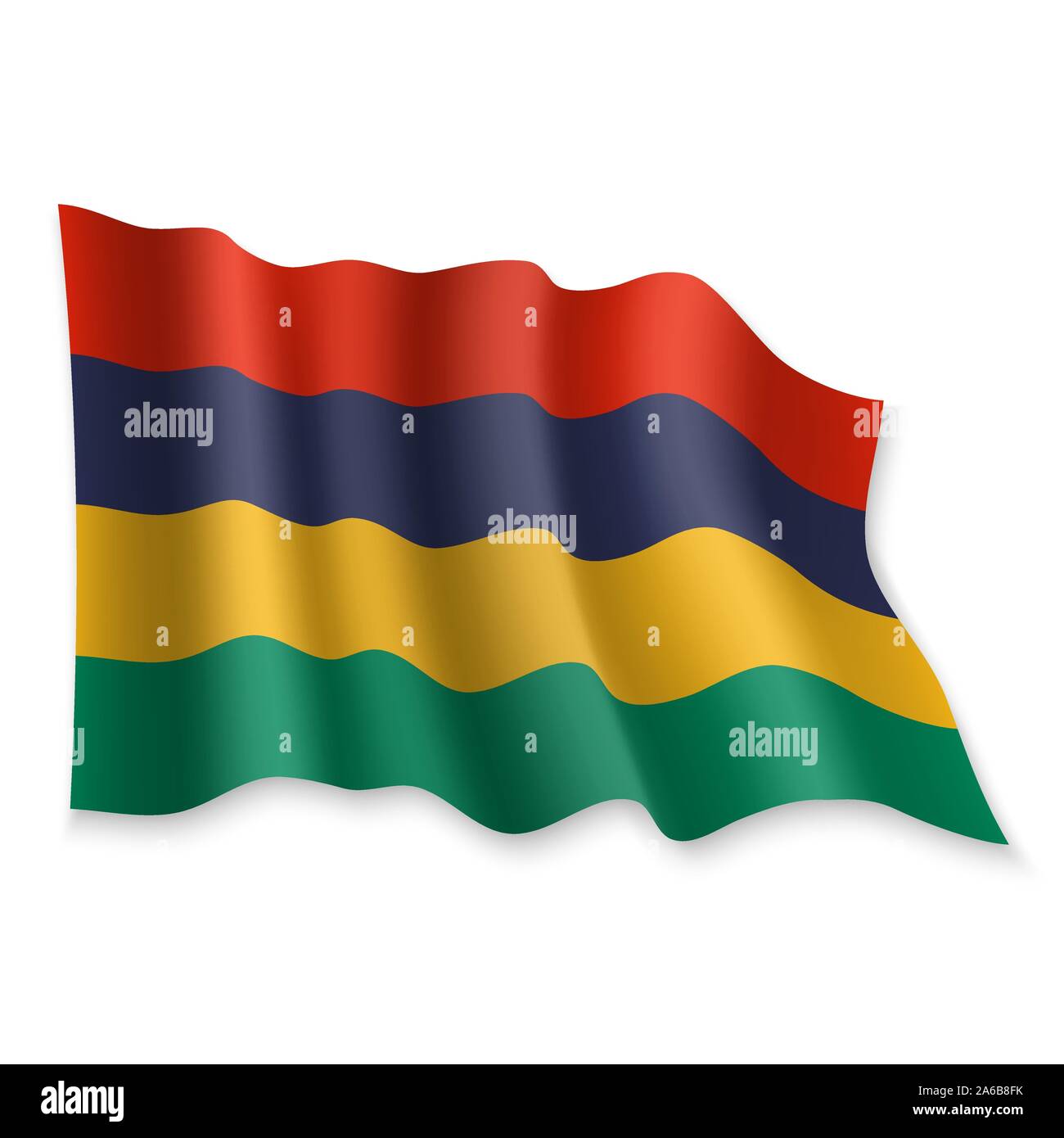 3D Realistic waving Flag of Mauritius on white background Stock Vector ...