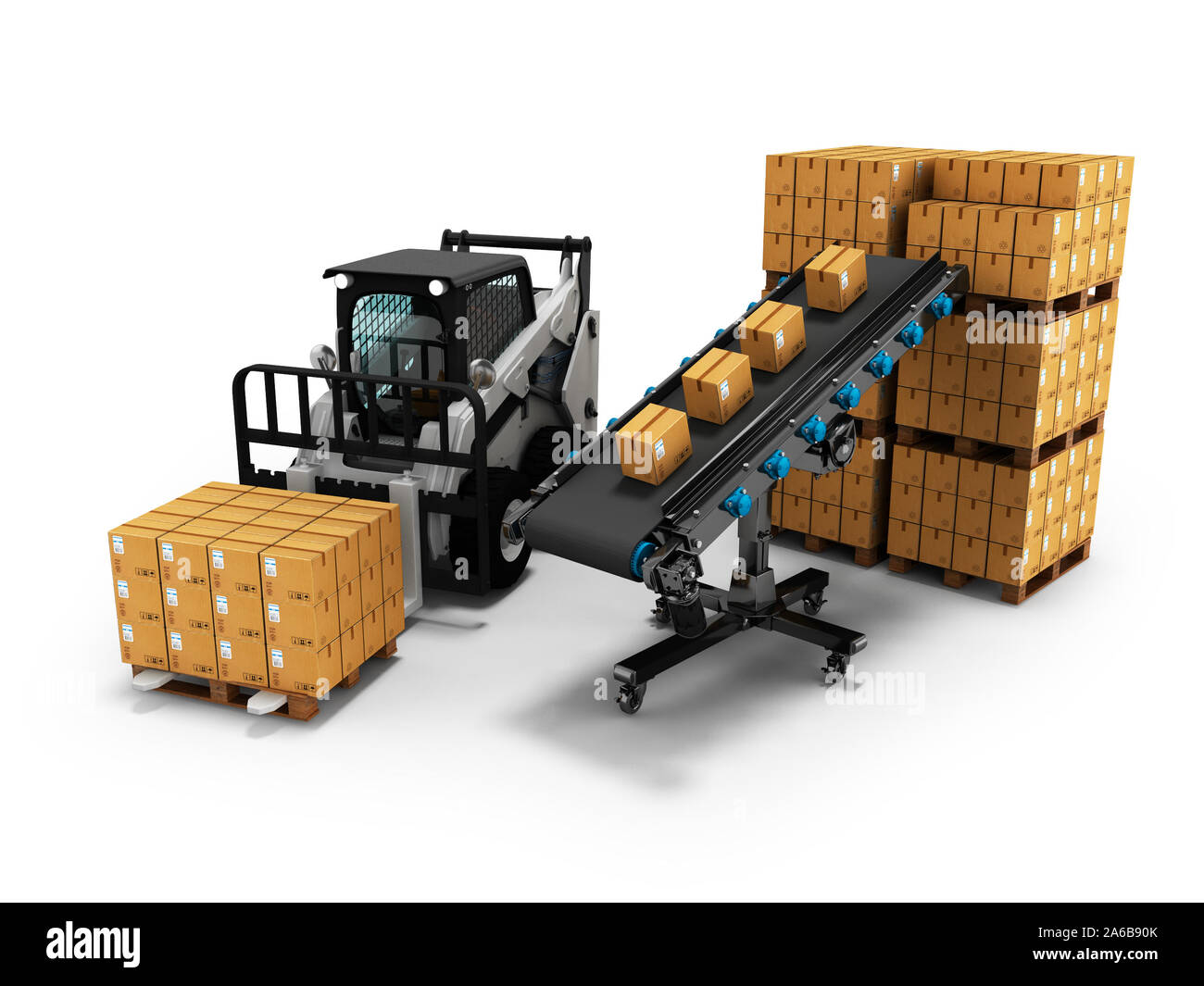 Concept of placement of goods in paper boxes with forklift from ...