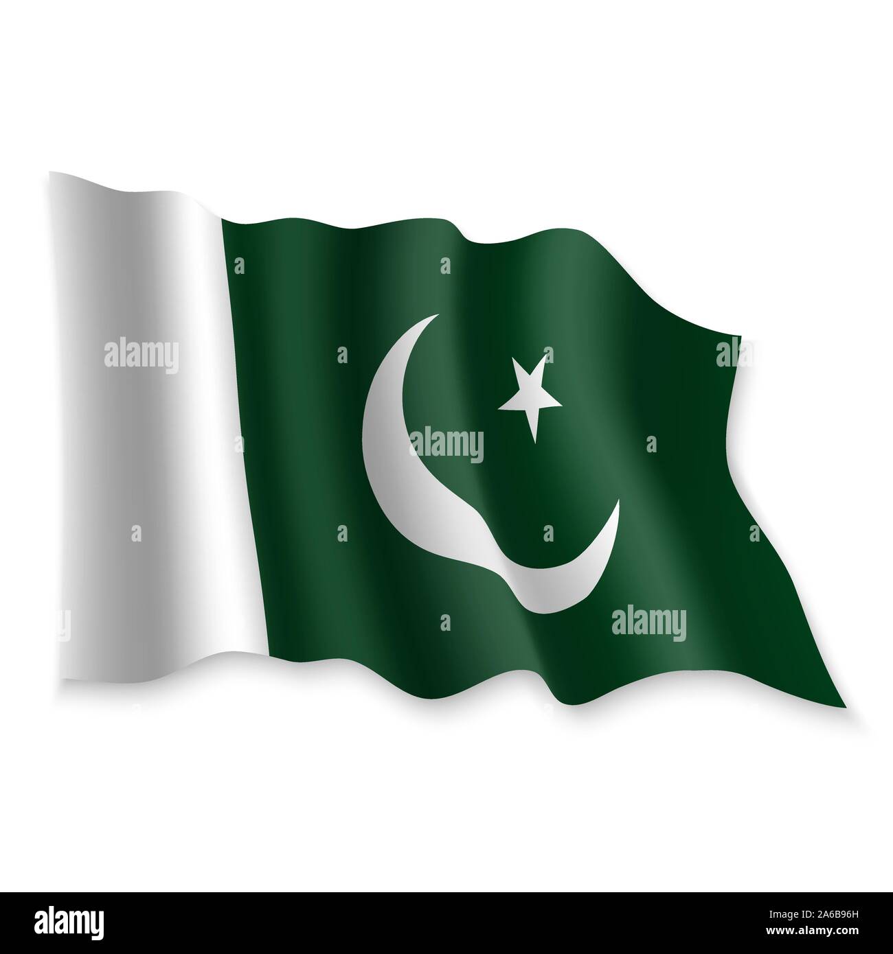3D Realistic waving Flag of Pakistan on white background Stock Vector ...