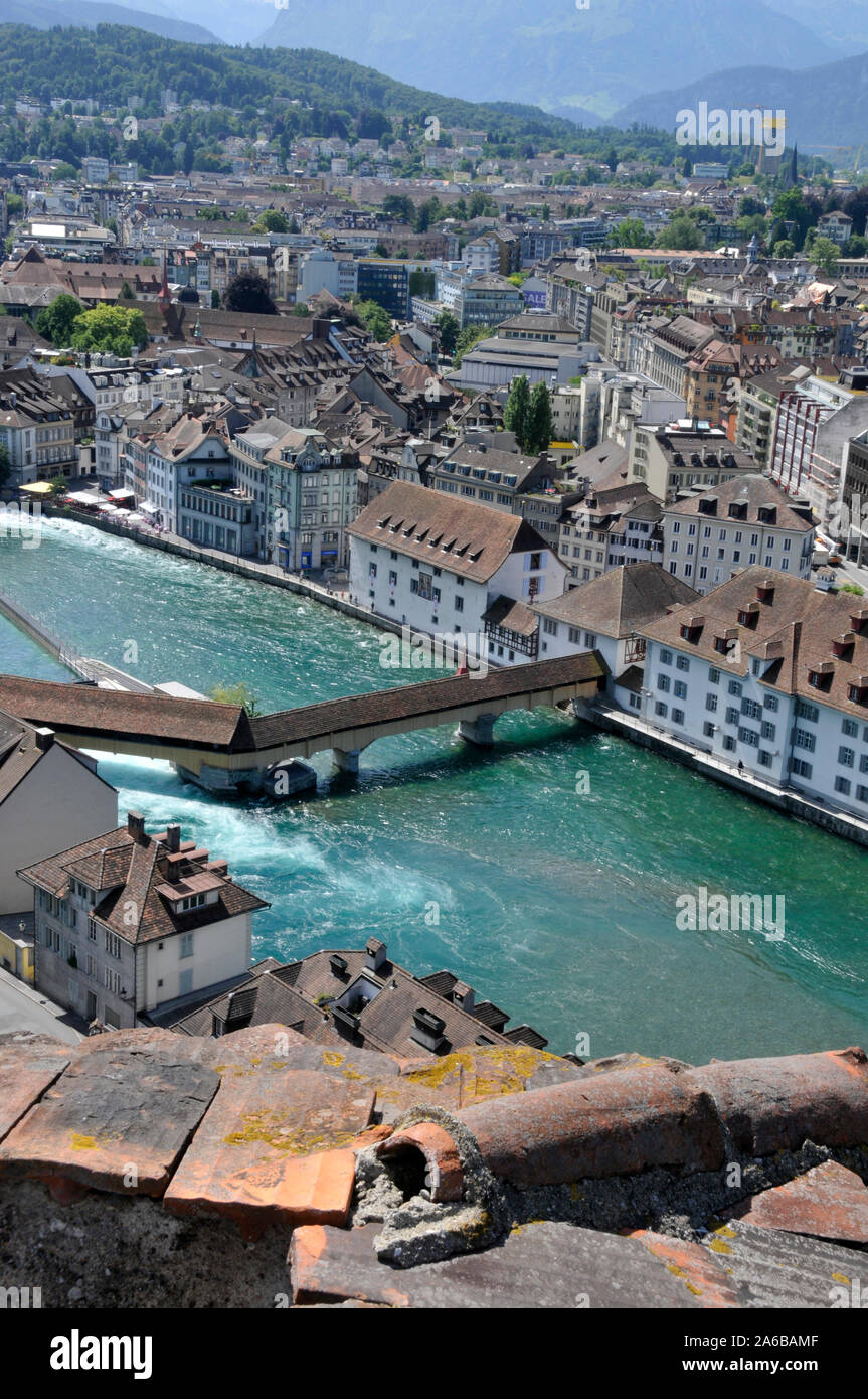 Around Switzerland - Lucerne -Spreuer Bridge & Needle Dam Stock Photo ...