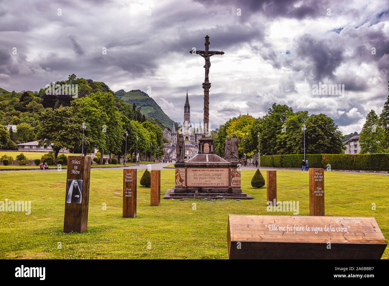 LOURDES - JUNE - 15 - 2019: Christian cross on a background the ...
