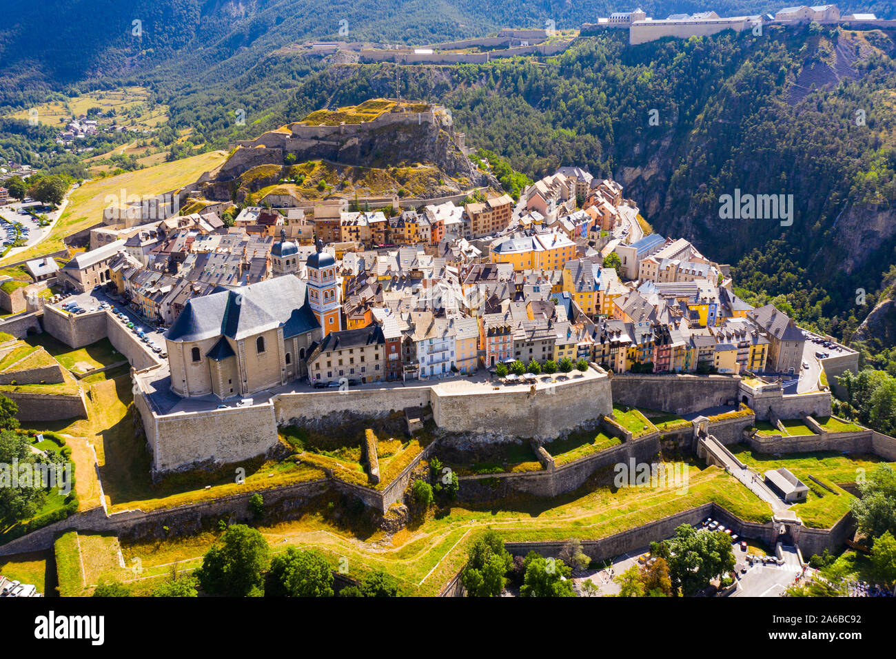 Aerial view of French fortified town of Briancon overlooking ancient ...