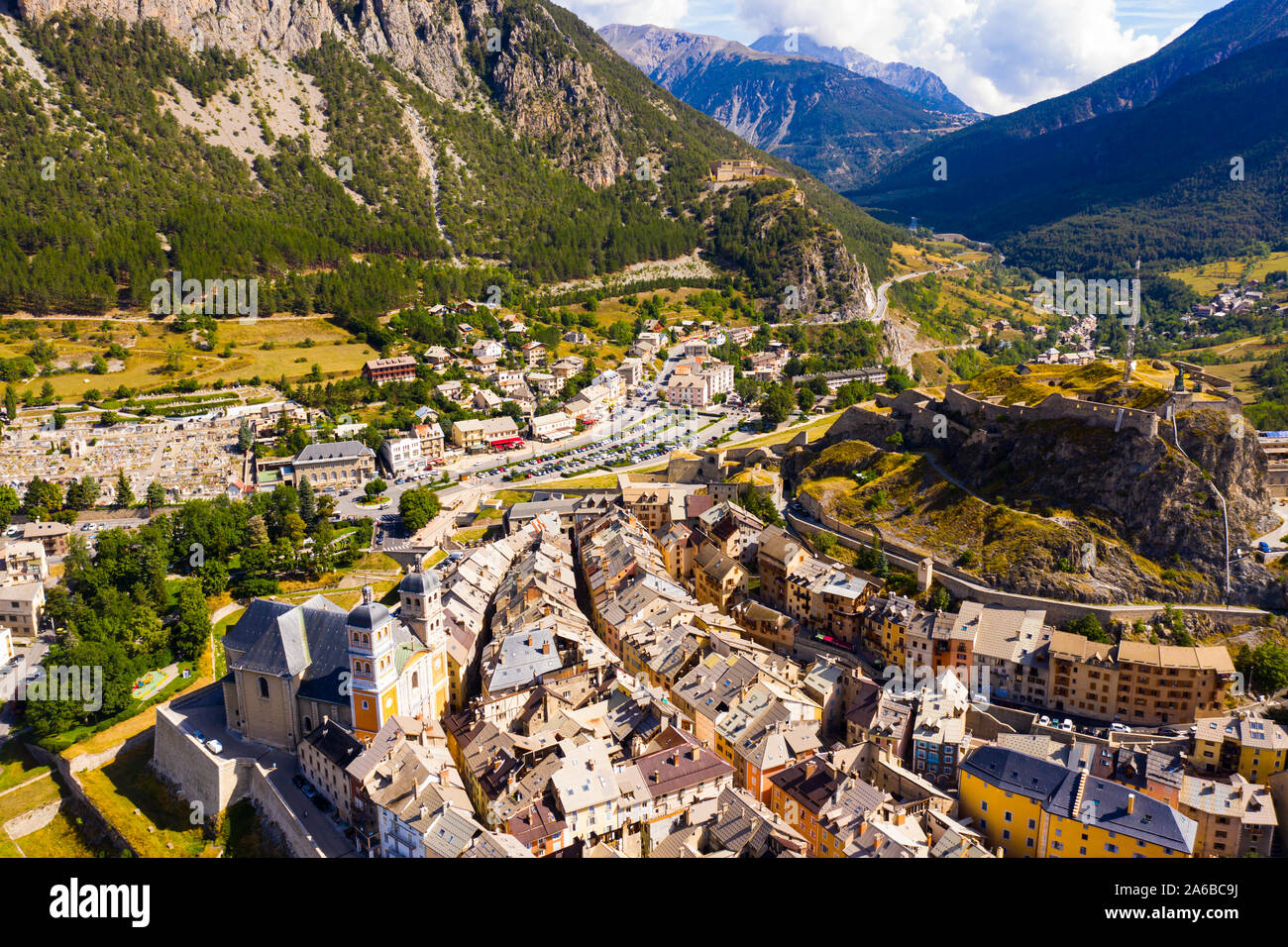Aerial view of French fortified town of Briancon overlooking ancient ...