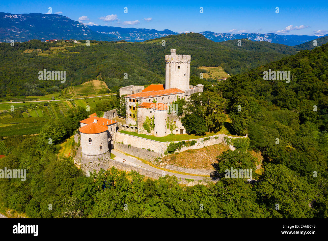 Aerial view of ancient fortified Branik Castle complex also known as ...