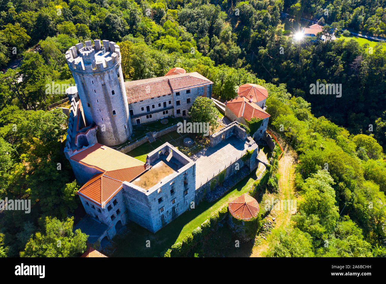 Aerial view of ancient fortified Branik Castle complex also known as ...