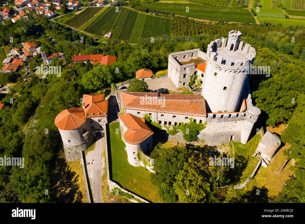 View of medieval castle Branik (Rihemberk) in Nova Gorica. Slovenia ...