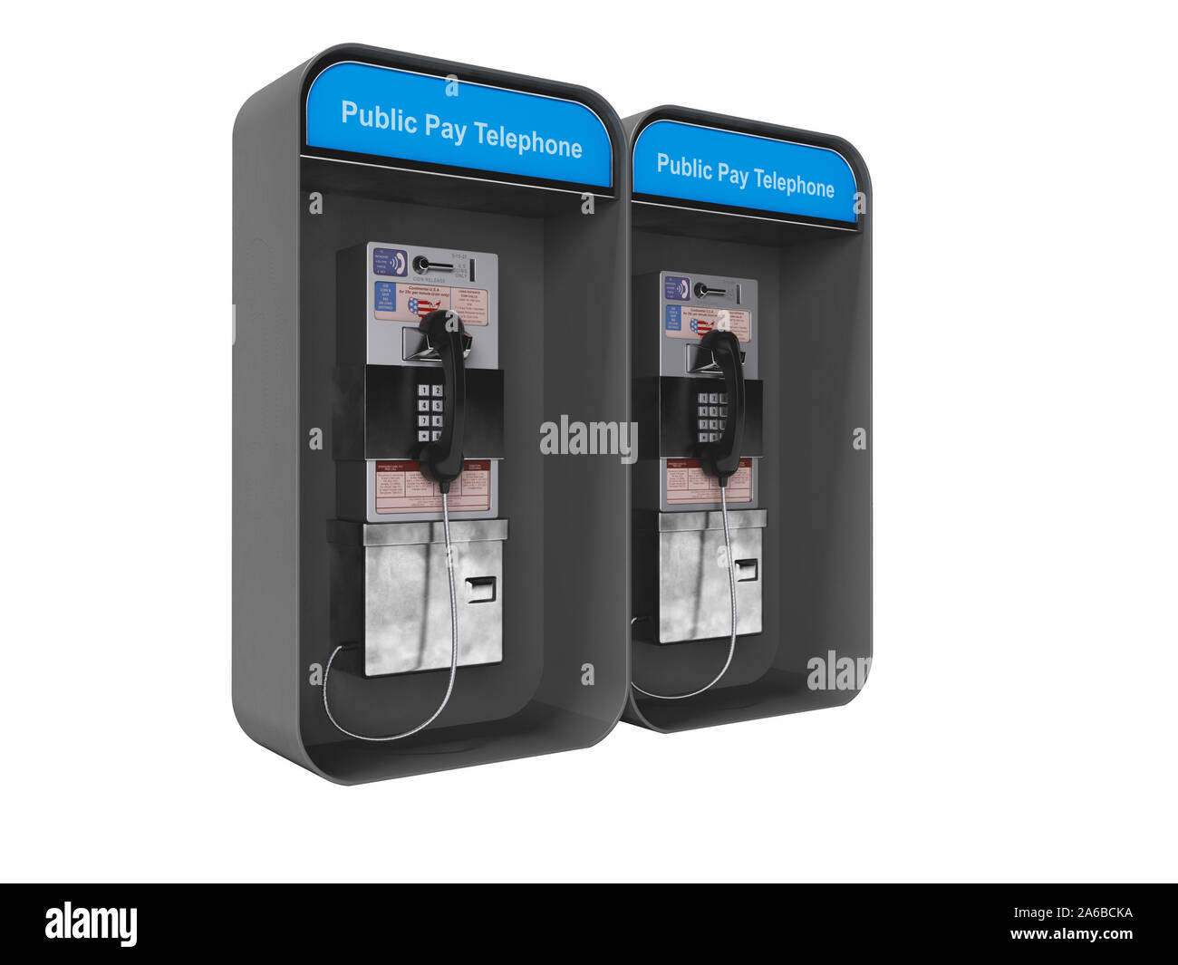 Dual phone booth black left view 3d render on white background no ...