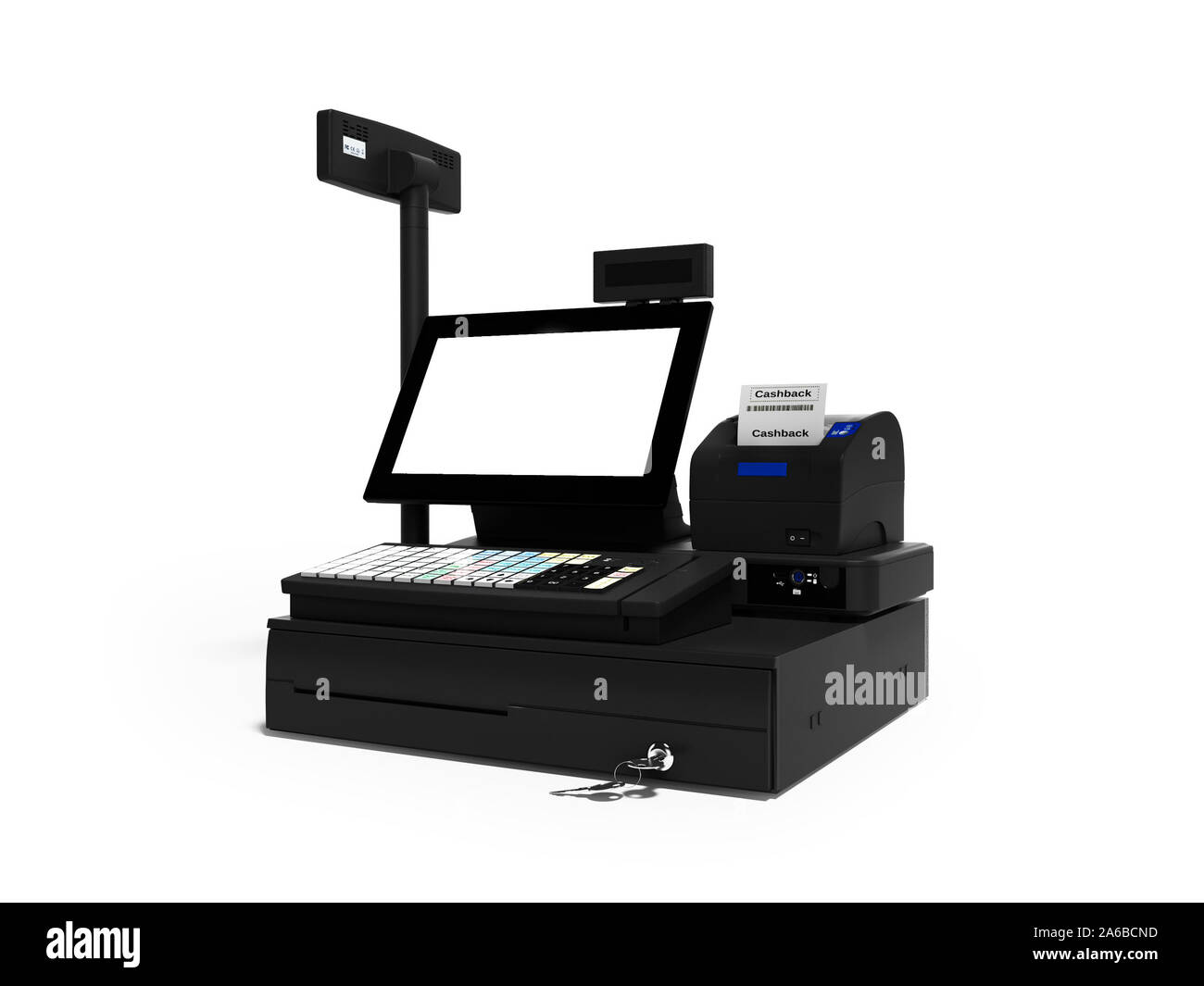 Gray cashier with monitor with cashback function when printing check 3d ...