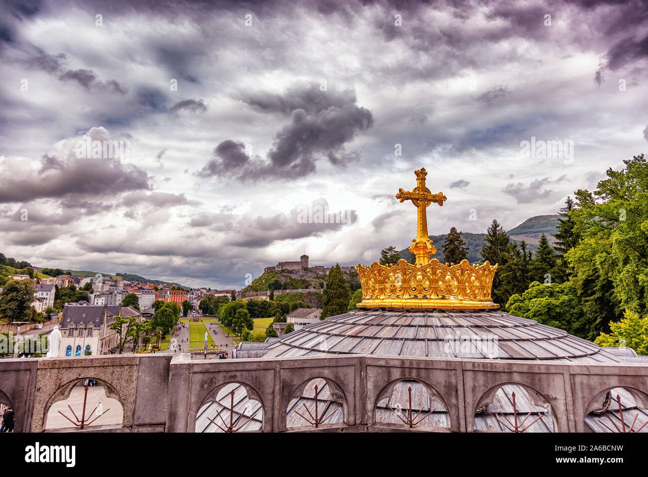 LOURDES - JUNE - 15 - 2019: Christian cross on a background the ...