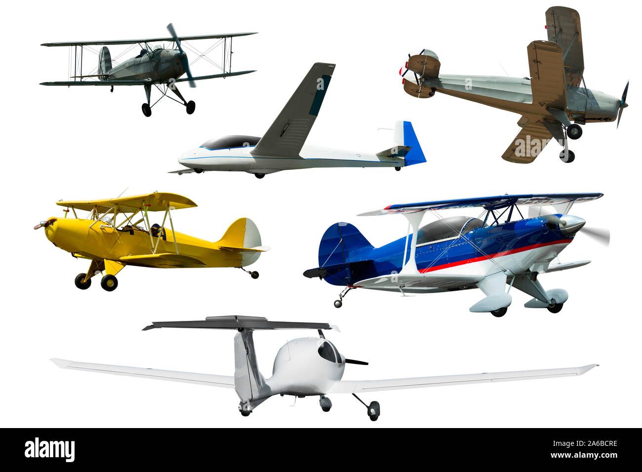 Collage of different modern airplanes isolated on white background ...