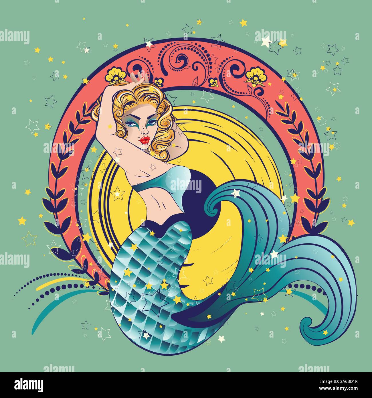 Fantasy creature mermaid with blond hair and fish tail Stock Vector ...