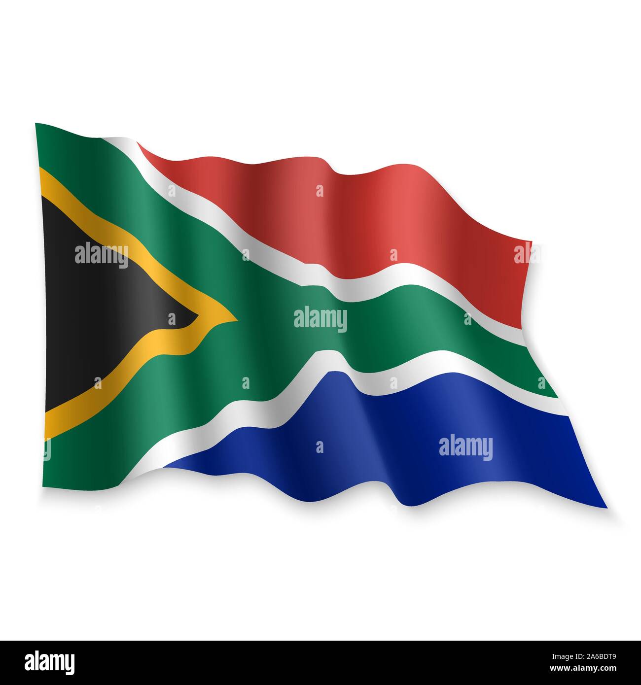 3d Realistic Waving Flag Of South Africa On White Background Stock