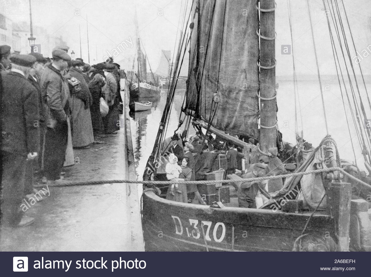 WW1 Belgian refugees leaving Ostend for England, vintage photograph ...