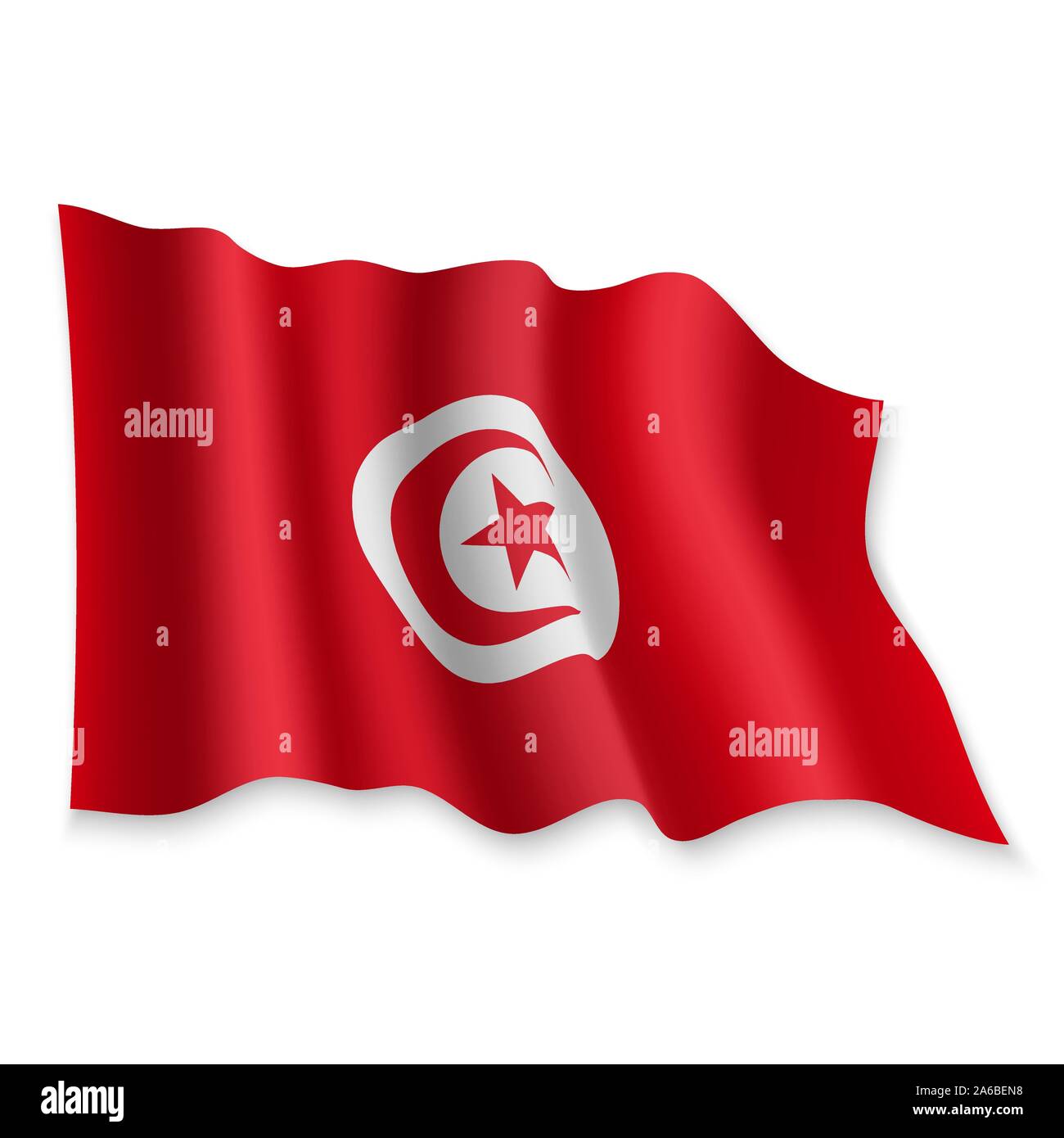 3D Realistic waving Flag of Tunisia on white background Stock Vector ...