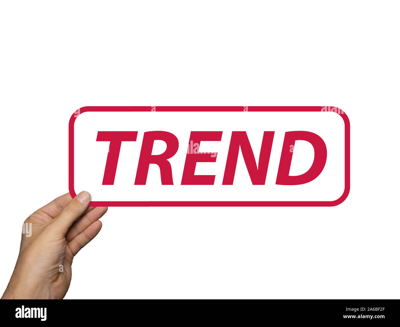 hand holding card with the word Trend. isolated on white background ...