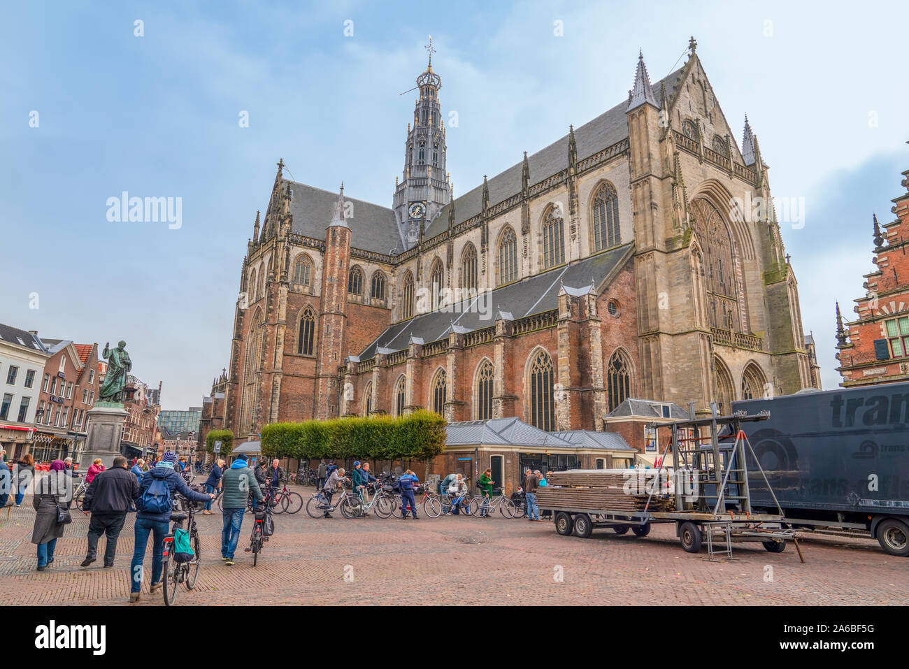 Haarlem/Holland - October 06 2019: People walking and cycling in city ...
