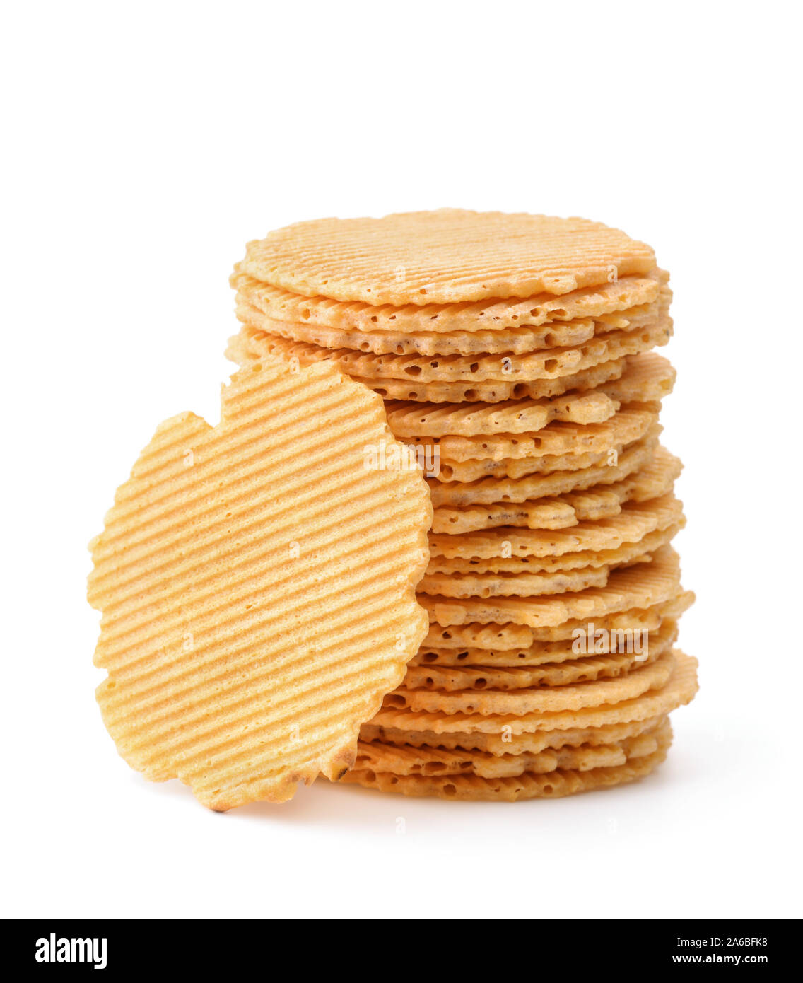 Stack of round wheat crispbreads isolated on white Stock Photo - Alamy